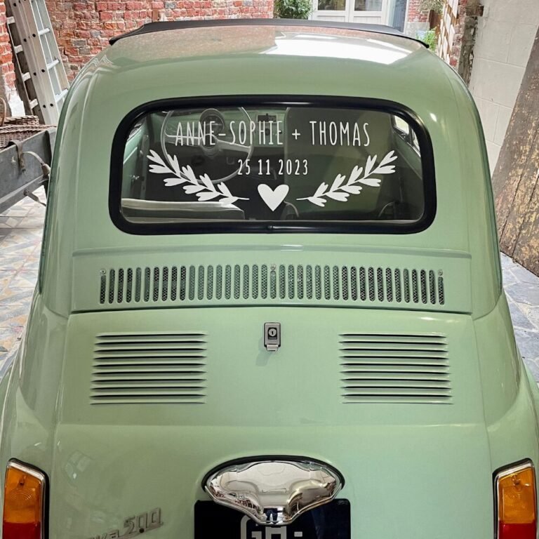 Heart Laurel Wedding Car Sticker – Personalized Name & Date Vinyl Decal ...